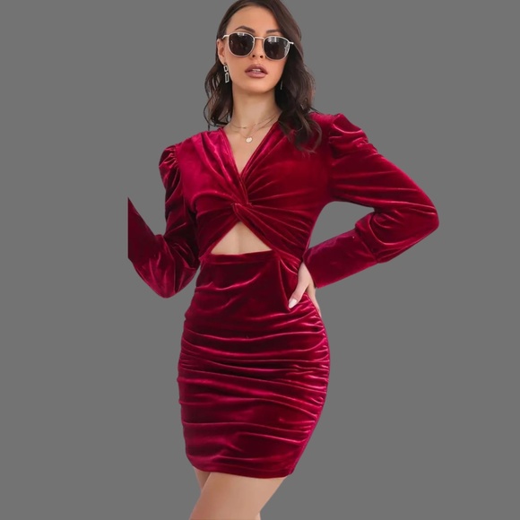 Dresses | Red Velvet Ruched Bodycon Dress | Poshmark